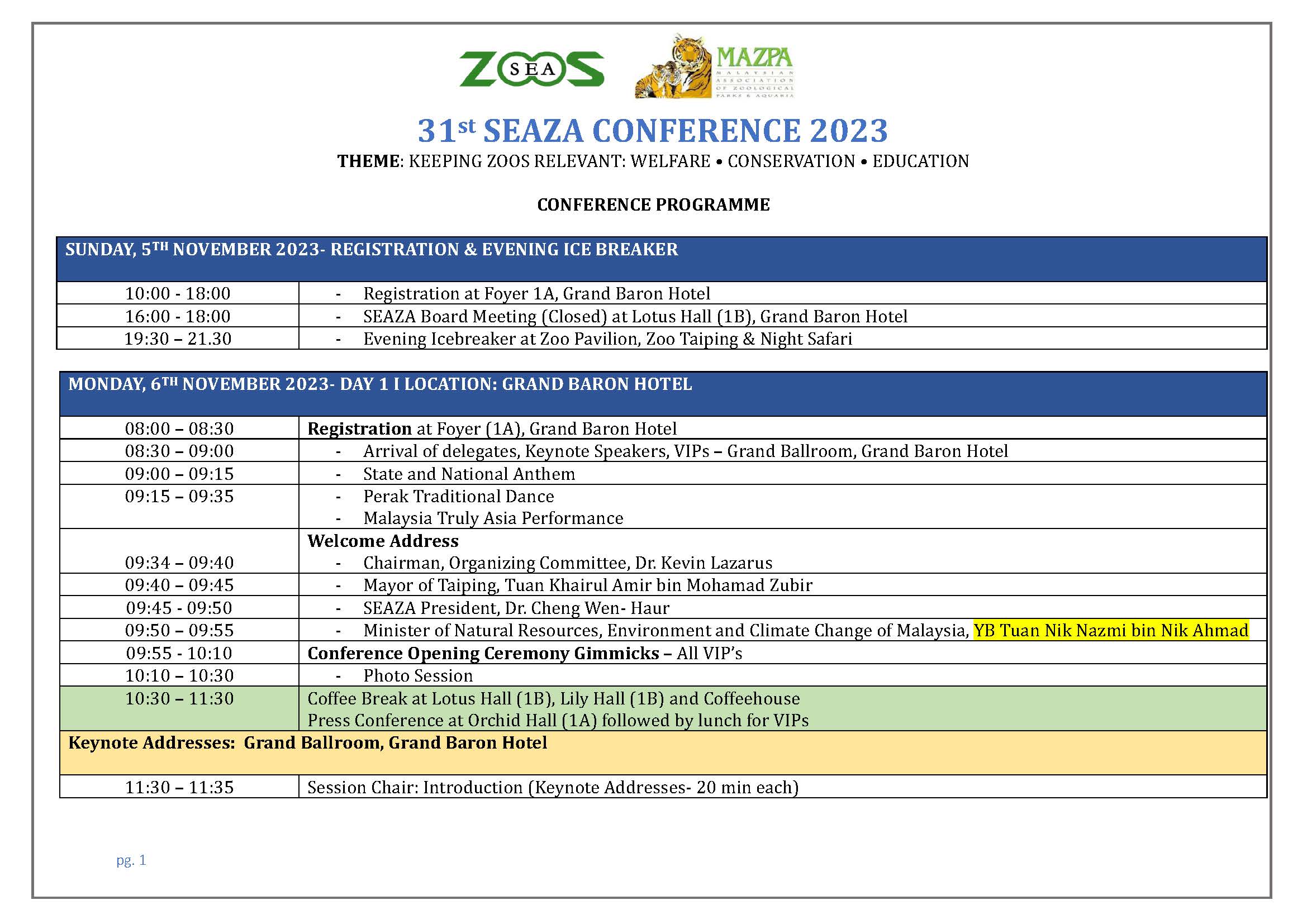 2023: 31st SEAZA Conference – Southeast Asian Zoos and Aquariums ...